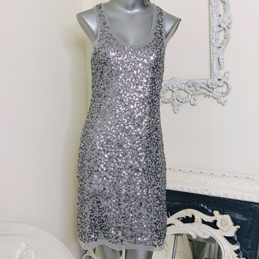 Max Studio Pewter Sequin Scoop Neck Dress Nwot - Gem